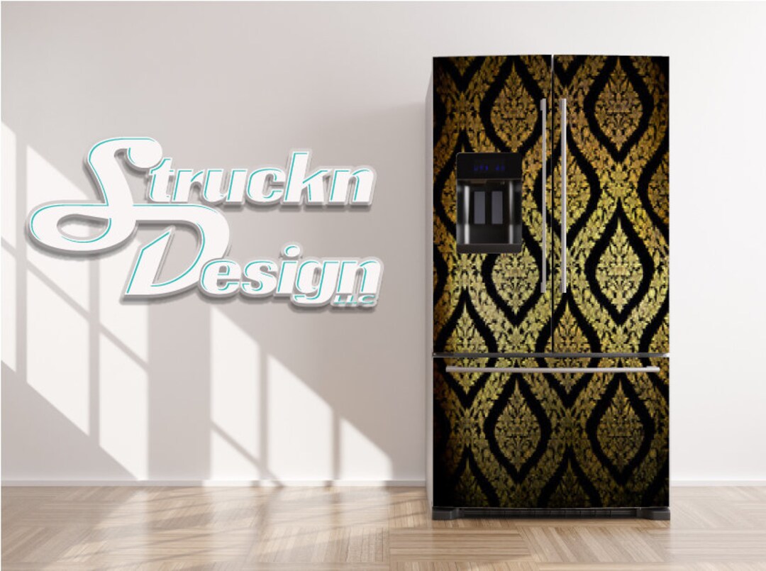 Lux Antique Ornate Filigree Gold Black Refrigerator Fridge Freezer Wrap ...