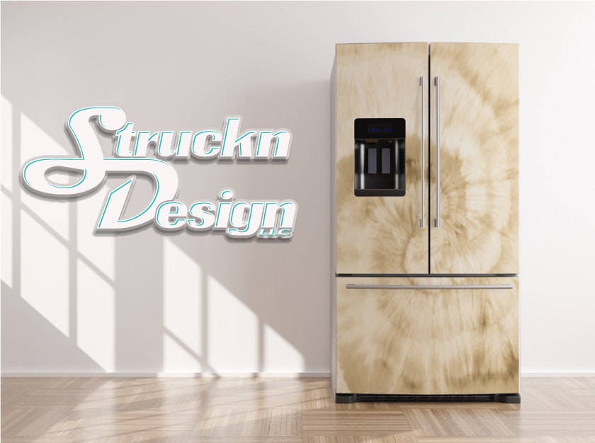 Aged Tie Dye Beige Paper Swirl Refrigerator Fridge Freezer Wrap Side by ...