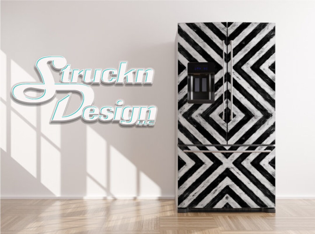 Paint Texture Black Boho Diamonds Refrigerator Fridge Freezer Wrap Side ...