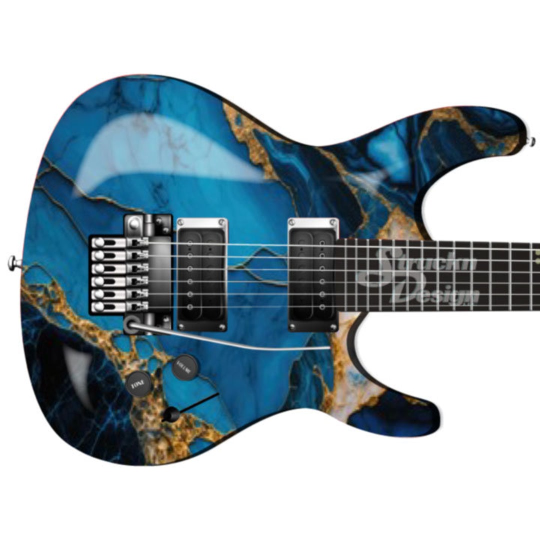 Dark Blue Gray Golden Mix Marble Guitar Bass Metal Vinyl Wrap Skin ...