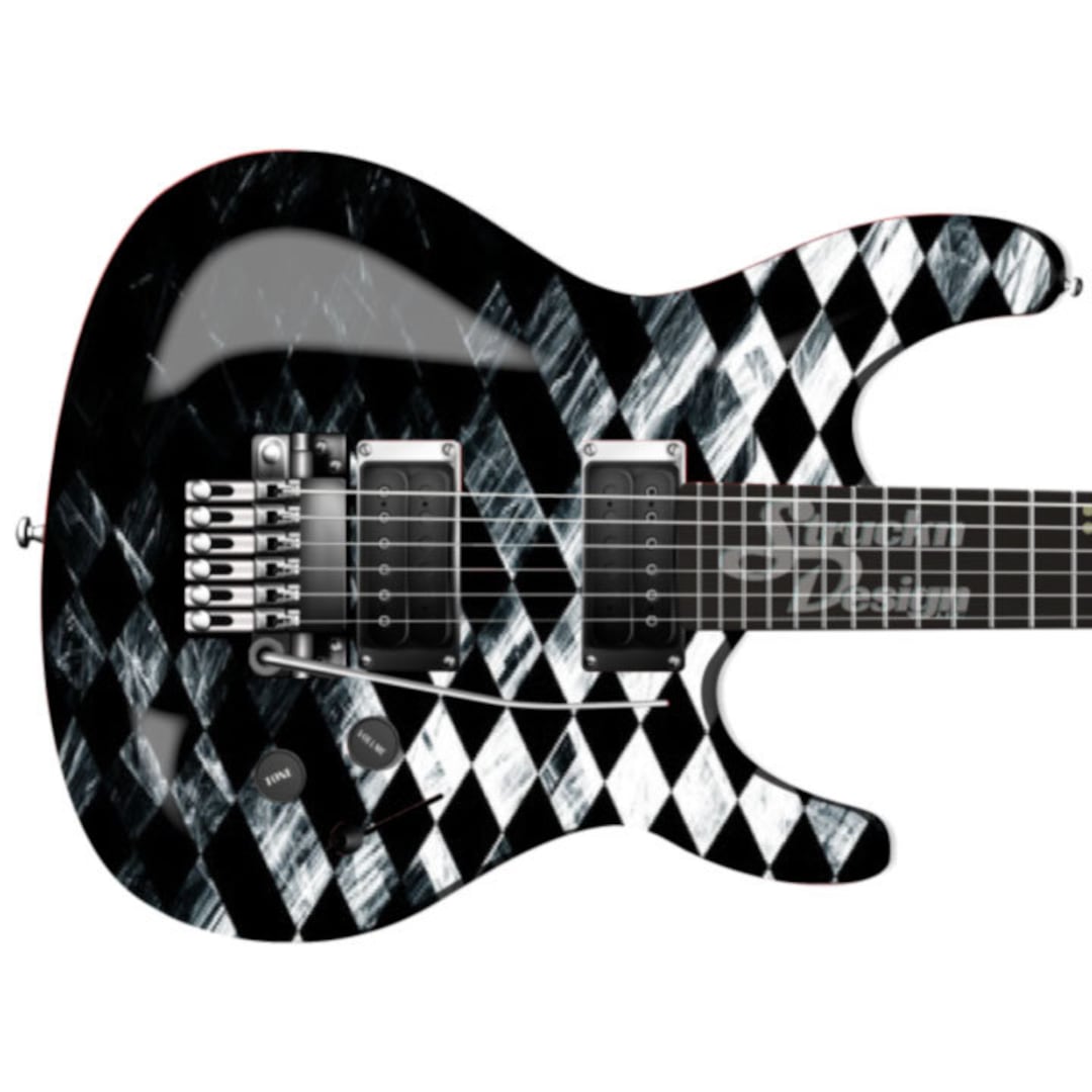 Black White Checkered Grunge Abstract Metal Bass Vinyl Decal Guitar ...