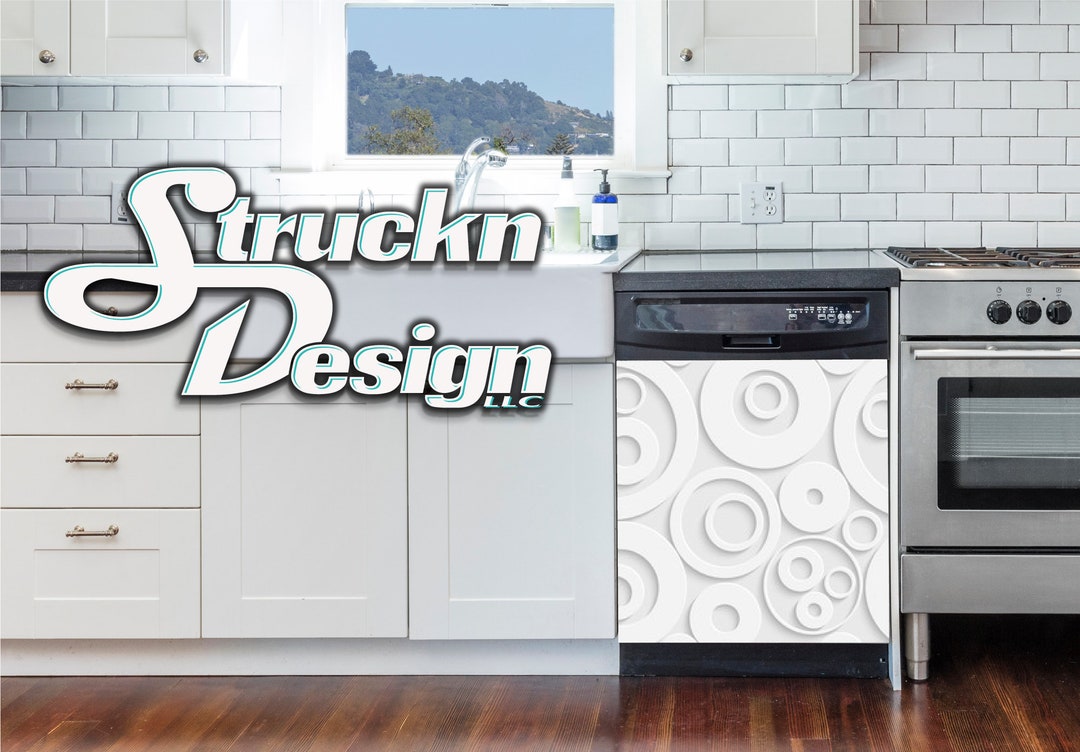 White Tile Random Circle Dishwasher Wrap Dishes Front Door Vinyl Mural ...