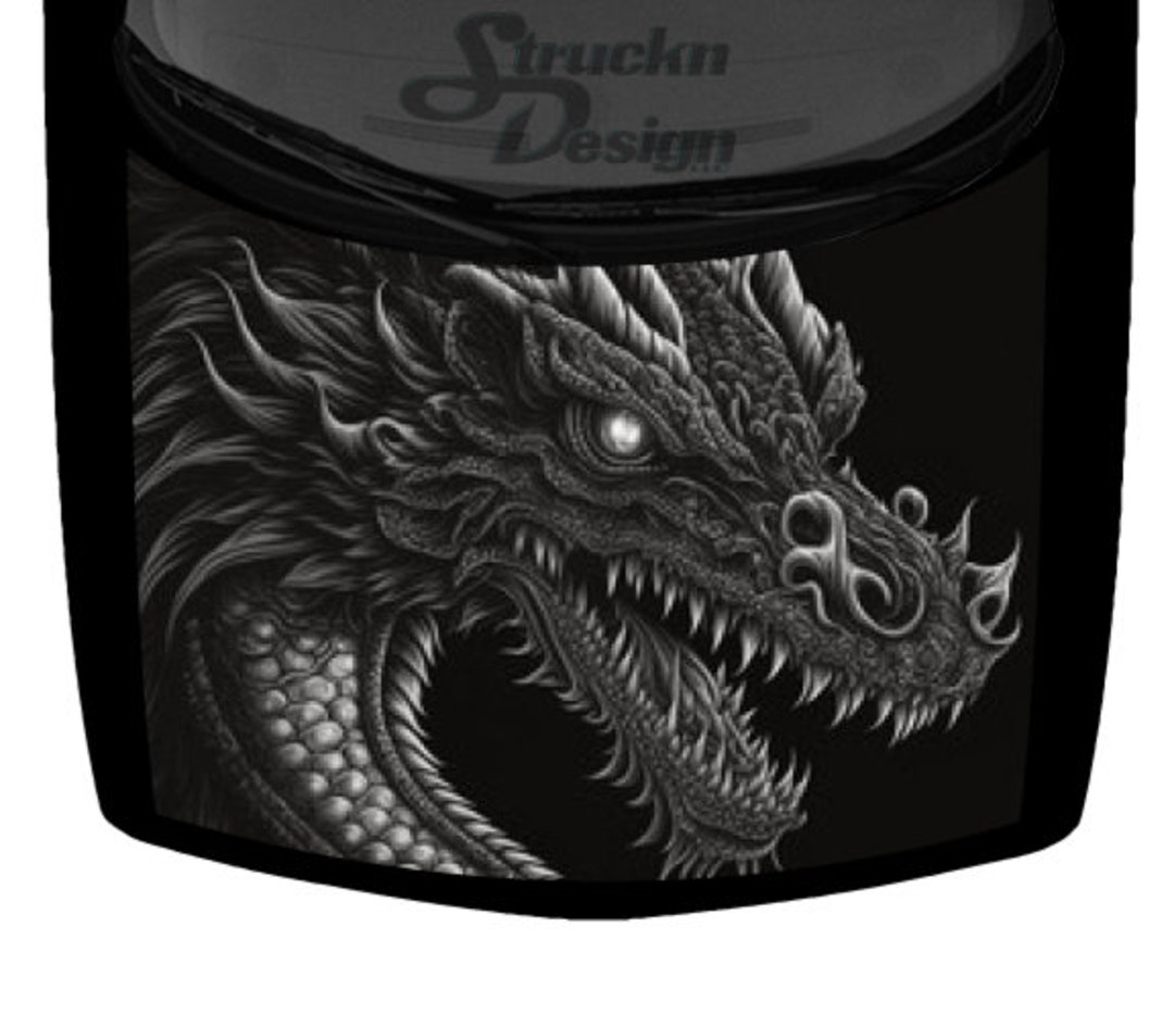 Grayscale Mosaic Detailed Scaled Dragon Wavy Swirls Truck Car Pickup ...
