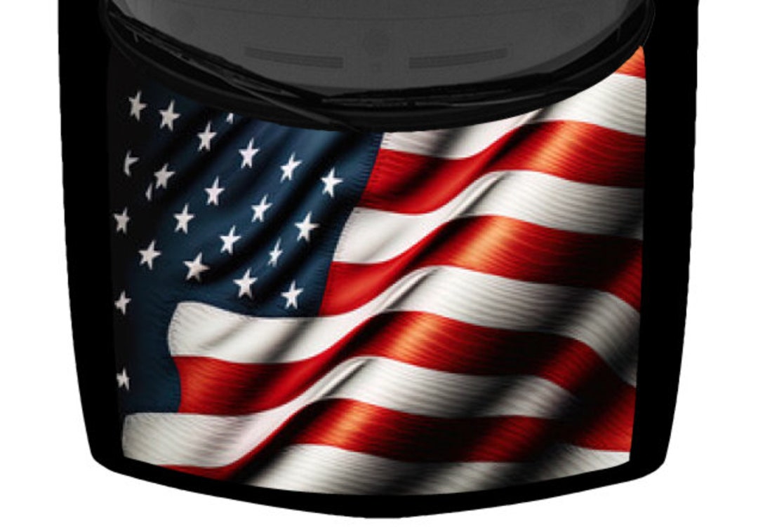 Vibrant Waving American Flag Design Black SUV Van Car Pickup Truck Hood ...