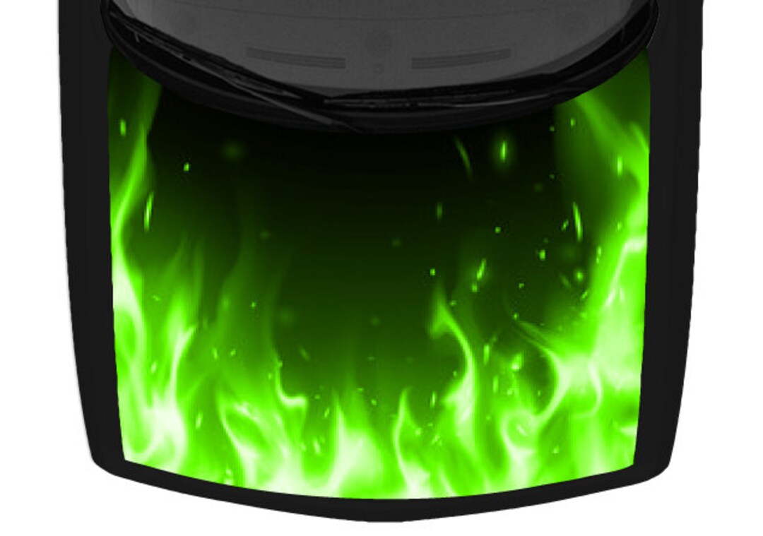 Bright Green Burning Flames Ember Design Black SUV Van Car Pickup Truck ...