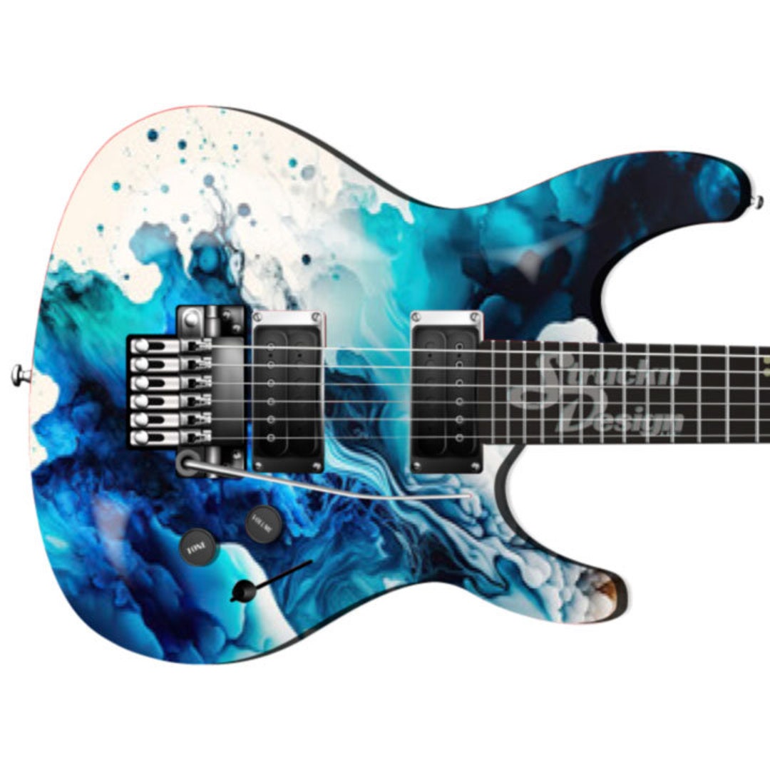 Blue Cyan Waves Ocean Splash Guitar Bass Metal Vinyl Wrap Skin Decal ...