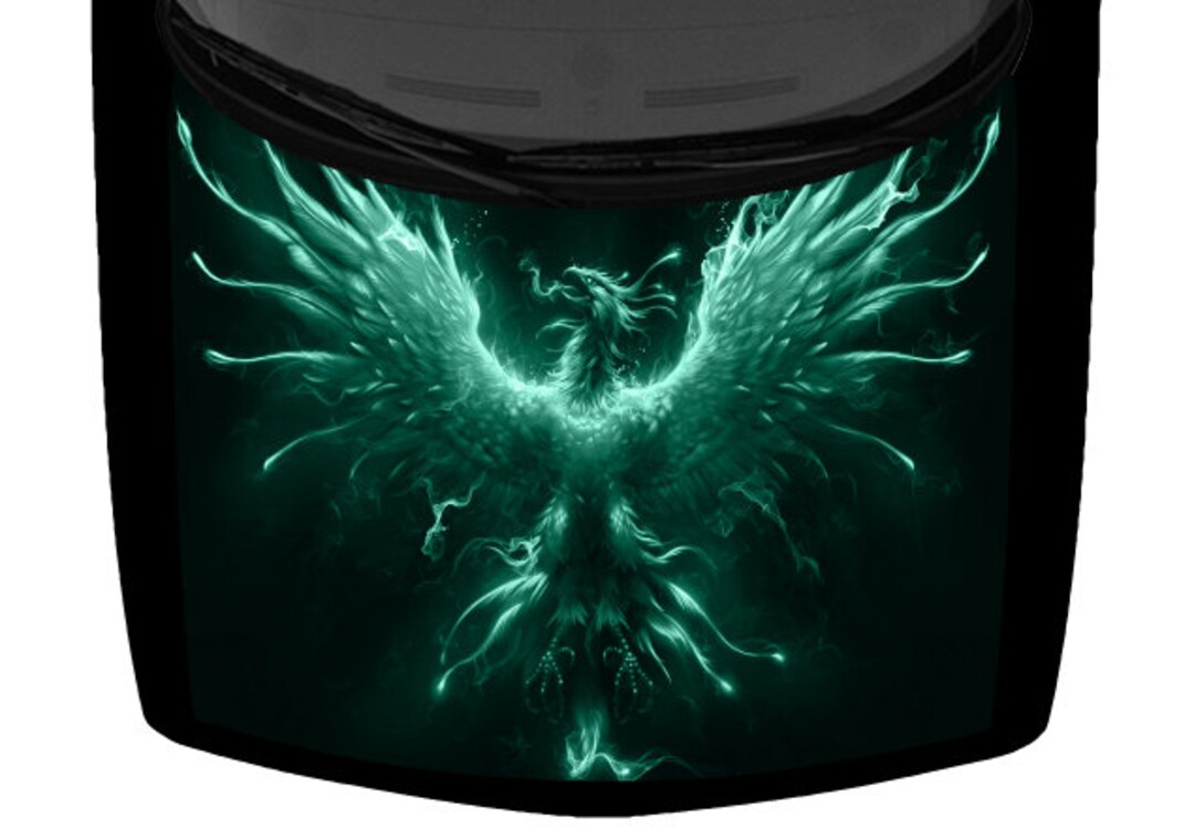 Light Teal Phoenix Burning Bird Design Black SUV Van Car Pickup Truck ...