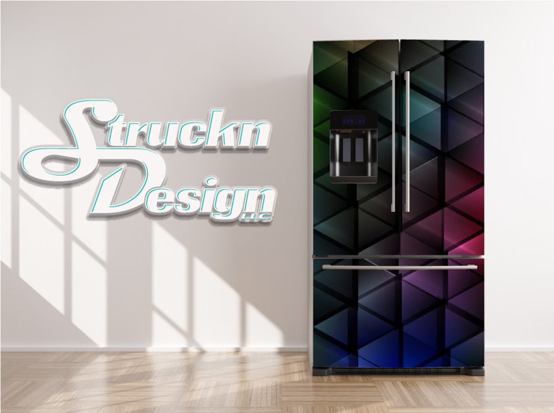 Rainbow Gradient Shiny Triangles Black Refrigerator Fridge Freezer Wrap ...