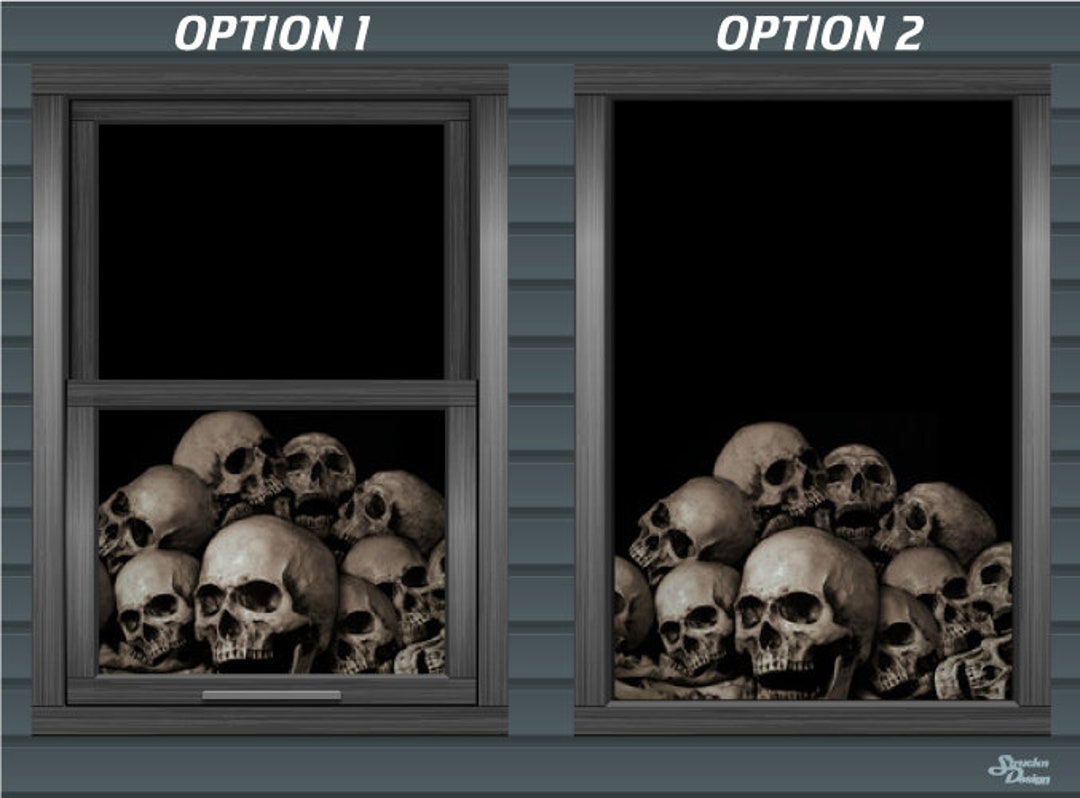 Skulls Pile Skeletons Bones Horror Dark Window Backlit Wall Backdrop ...