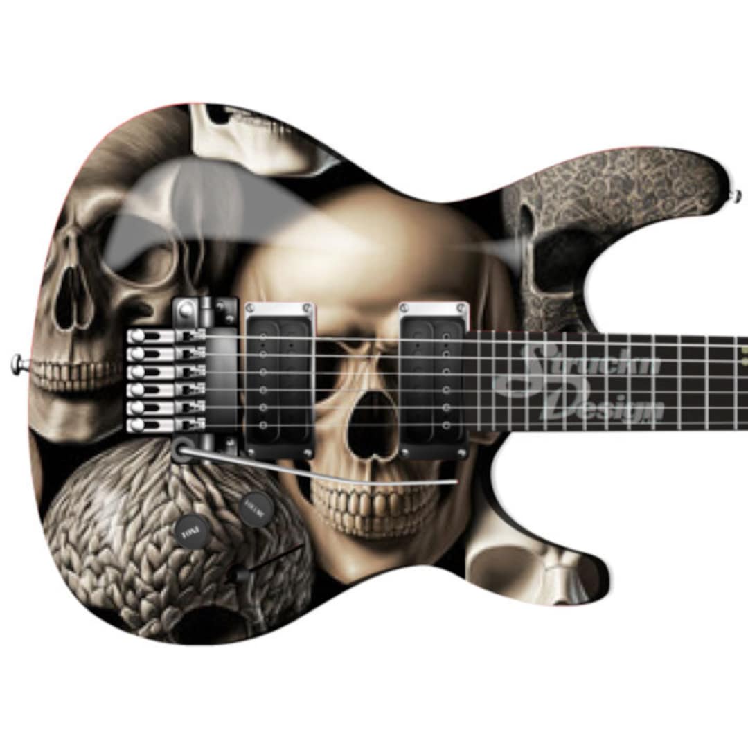 Sugar Skulls Black Beige Abstract Guitar Bass Metal Vinyl Wrap Skin ...
