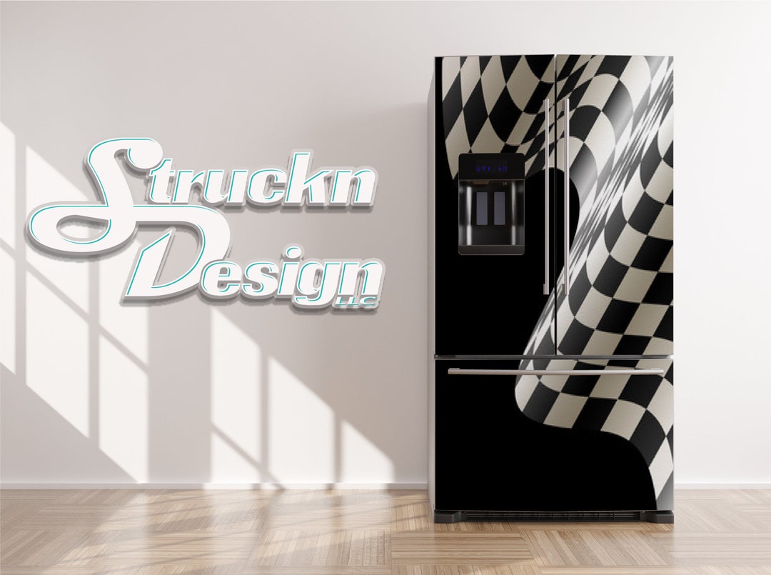 Waving Checkered Flag White Black Racing Refrigerator Fridge Freezer ...