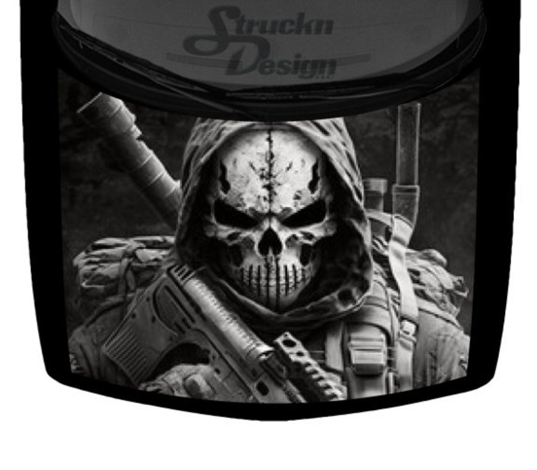 Grayscale Military Skull Skeleton Armed Army Outfit Hood Wrap Truck Car ...