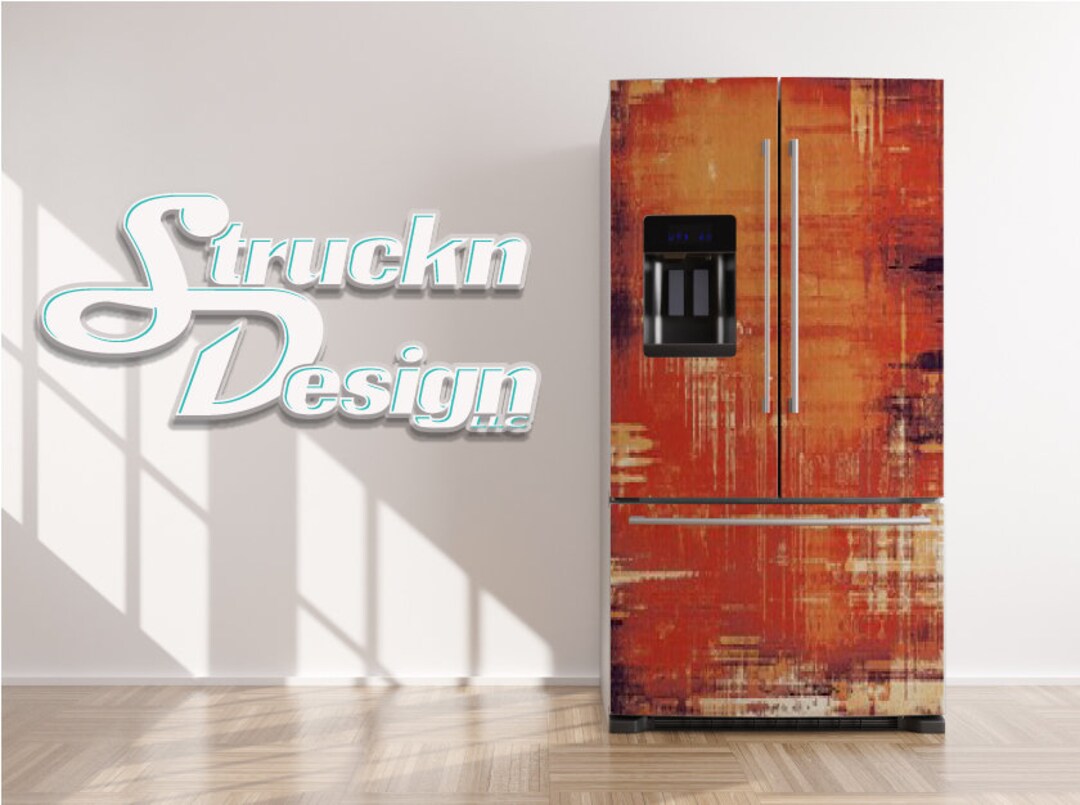 Dry Brush Paint Rust Red Retro Design Refrigerator Fridge Freezer Wrap ...