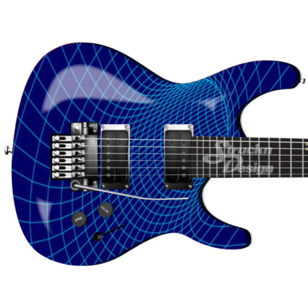 Blue Cyan Hole Illusion Grid Guitar Bass Metal Vinyl Wrap Skin Decal ...