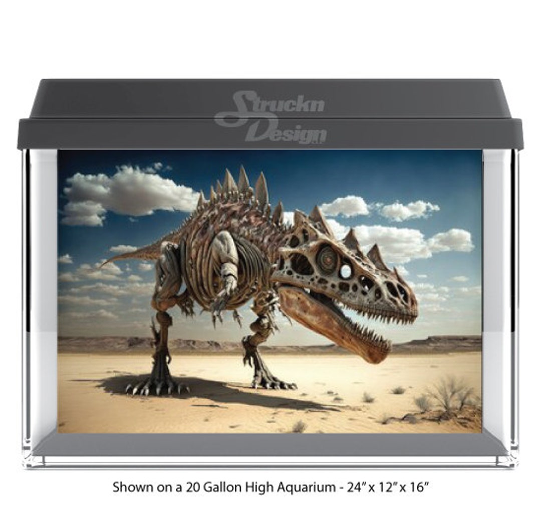 Prehistoric T-rex Skeleton Desert 10mil Polyester Aquarium Tank Glass ...