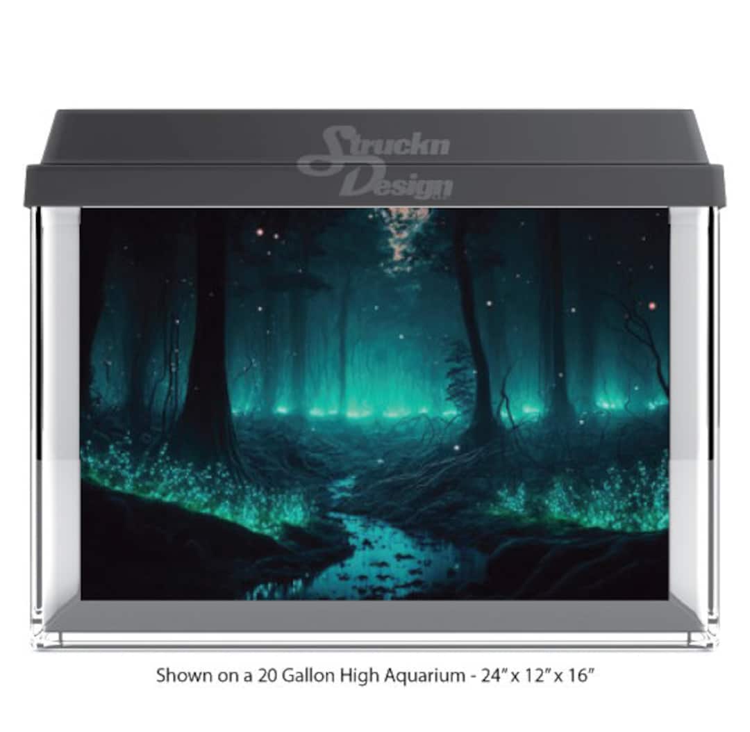 Neon Glowing Teal Forest Dark Trees Underwater 10mil Polyester Fish ...