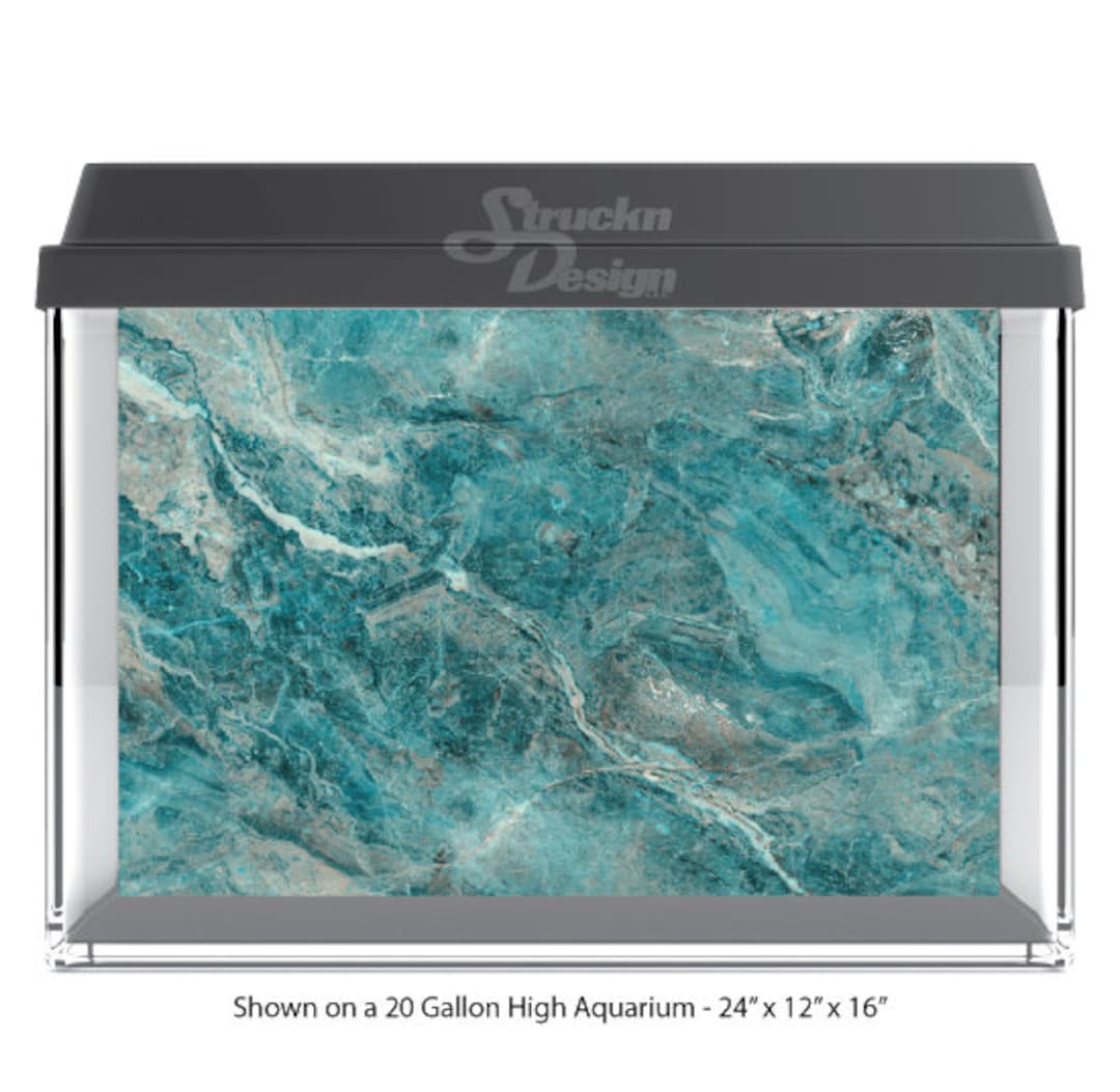 Aqua Blue Marble Stone Rock Ceramic 10mil Polyester Aquarium Tank Glass ...