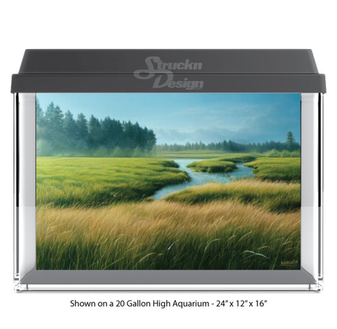 Green Grass Landscape Trees Blue River Cyan Sky 10mil Polyester Fish ...