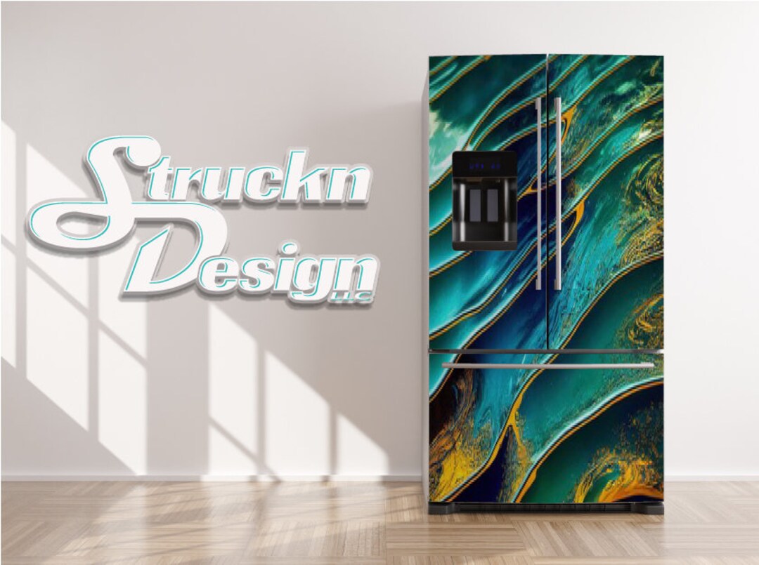 Ripple Golden Teal Green Marble Modern Design Refrigerator Fridge ...
