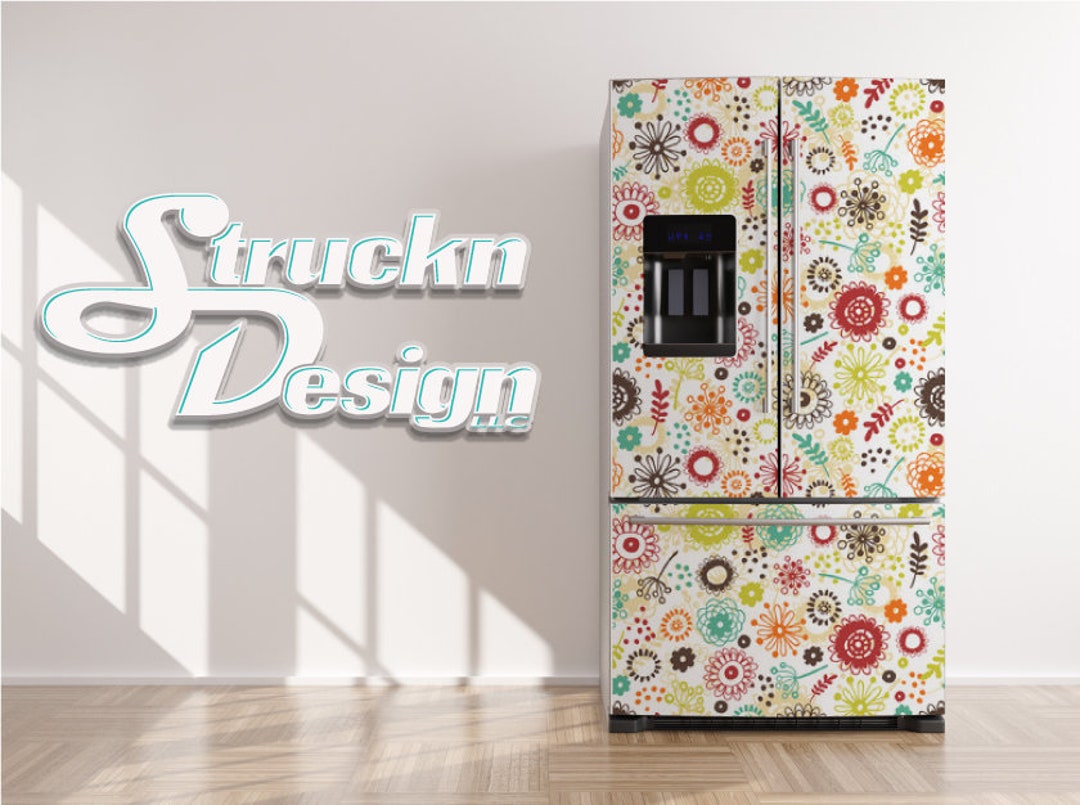 Floral Pattern Colorful Refrigerator Fridge Freezer Wrap Side by Side ...
