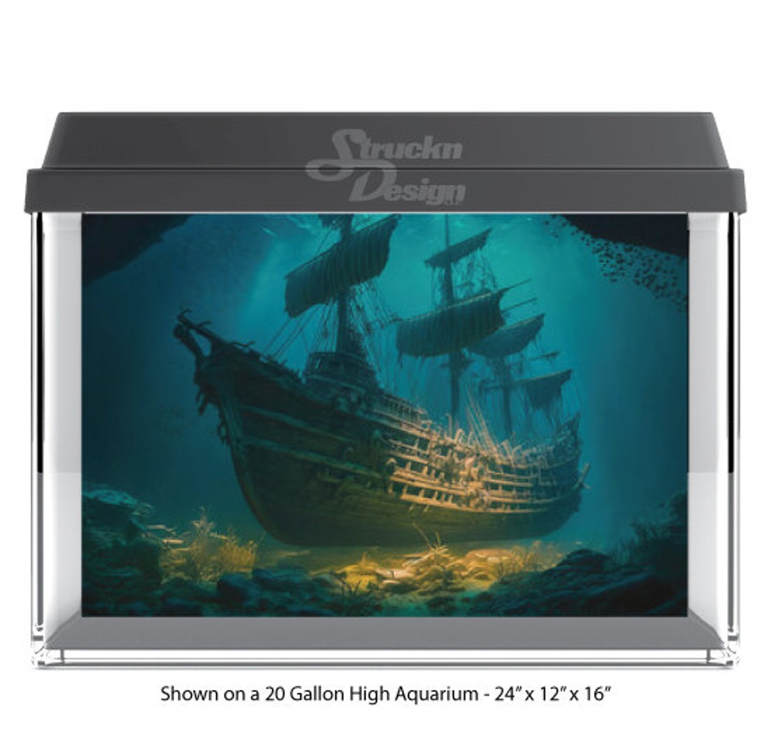 Underwater Overgrown Ship Wreck Green Algae Dark 10mil Polyester Fish ...