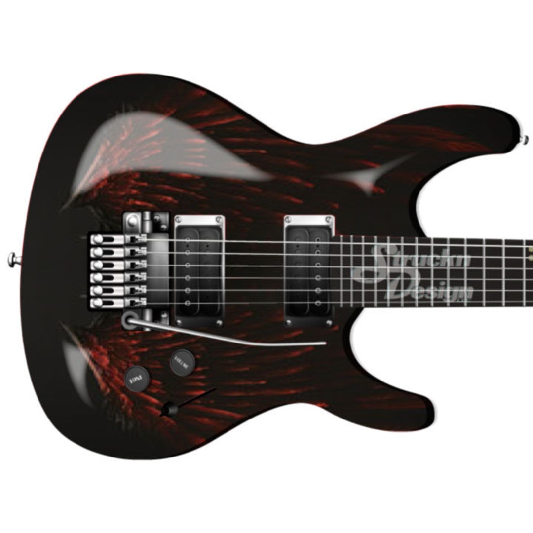 Dark Crimson Red Wings Feathers Guitar Bass Metal Vinyl Wrap Skin Decal ...