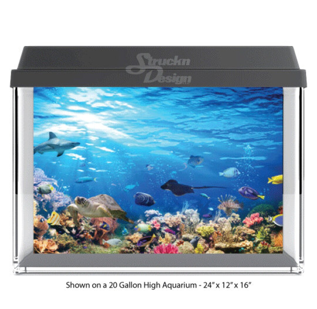 Sea Coral Blue Sharks Fish Water Underwater 10mil Polyester Fish Tank ...