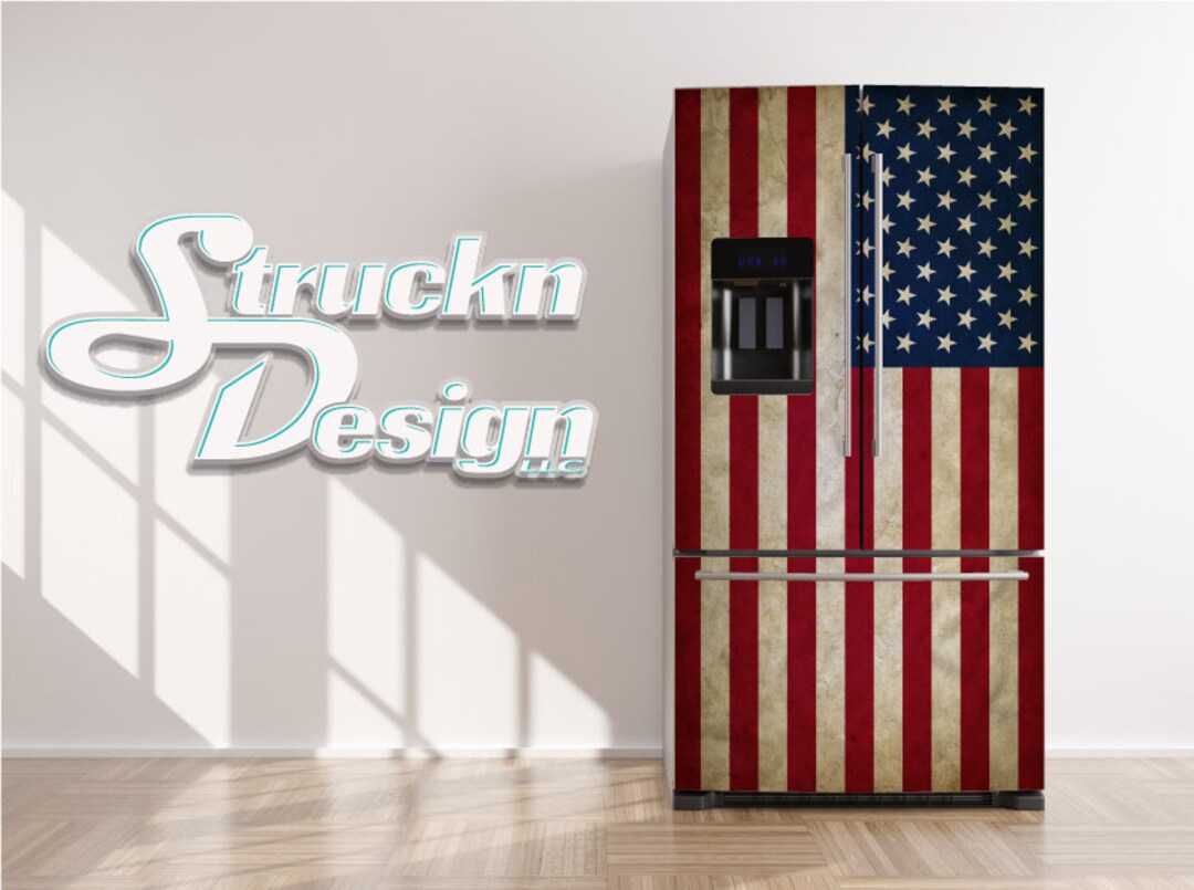 Rustic US Flag American Farmhouse Refrigerator Fridge Freezer Wrap Side ...