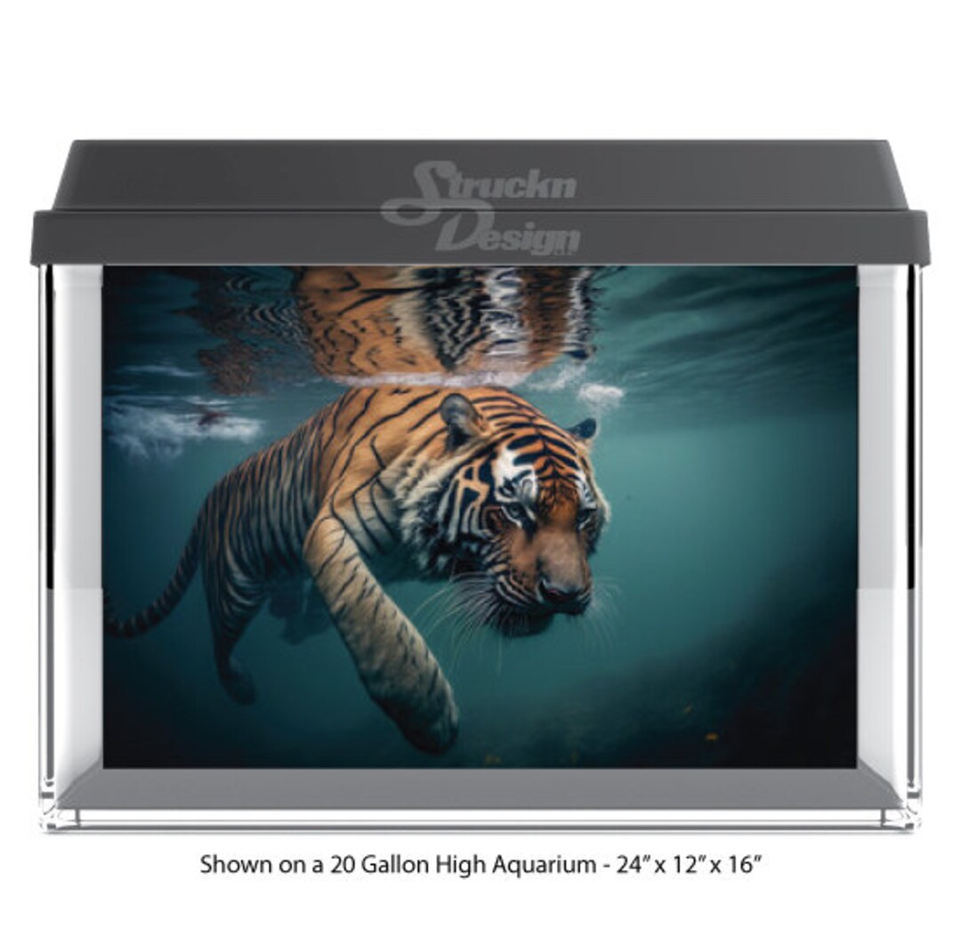 Underwater Tiger Diving Bubbles Reflection Water Blue 10mil Polyester ...