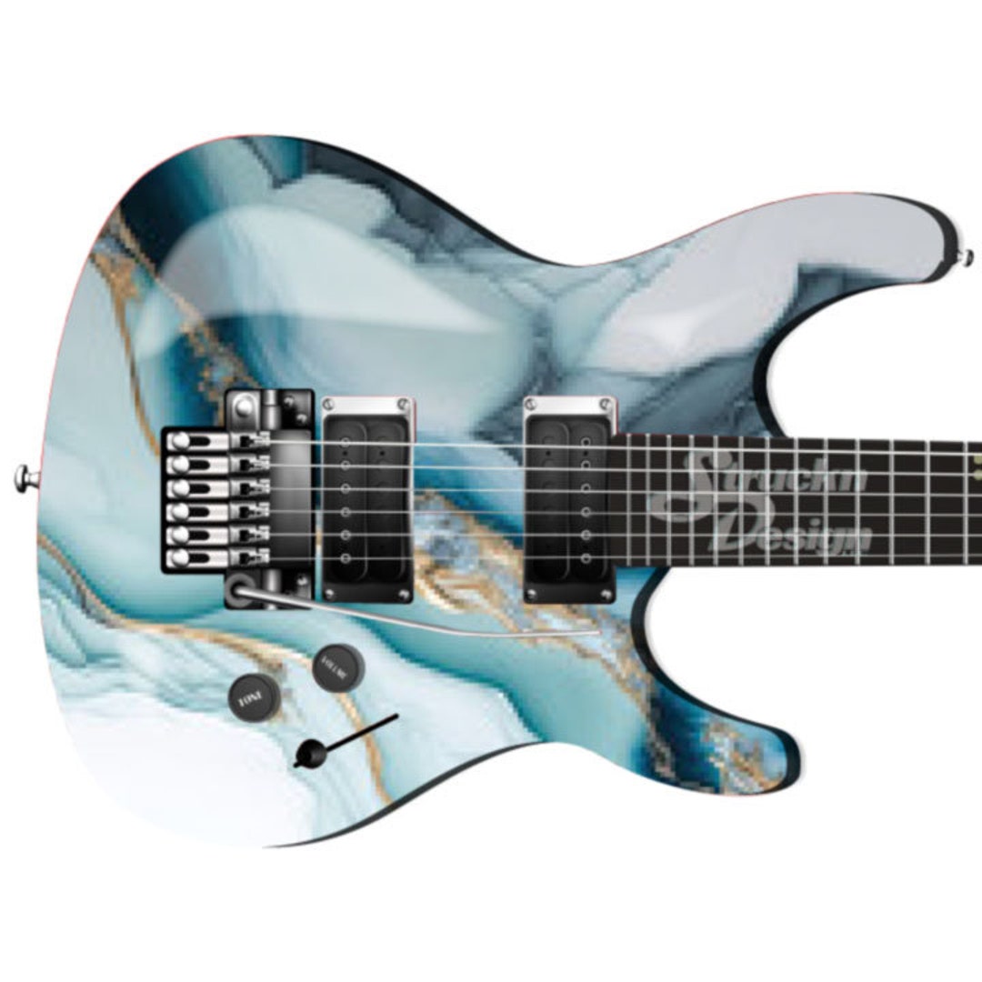Light Teal Cyan White Gold Marble Guitar Bass Metal Vinyl Wrap Skin ...
