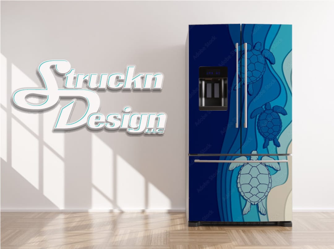 Illustrated Ocean Sea Turtle Beach Blue Refrigerator Fridge Freezer ...