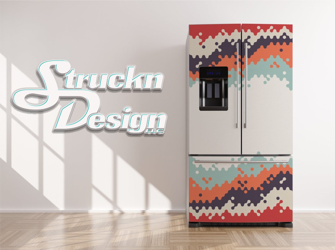 Retro Curved Pixel Art Purple Blue Orange Red Refrigerator Fridge ...