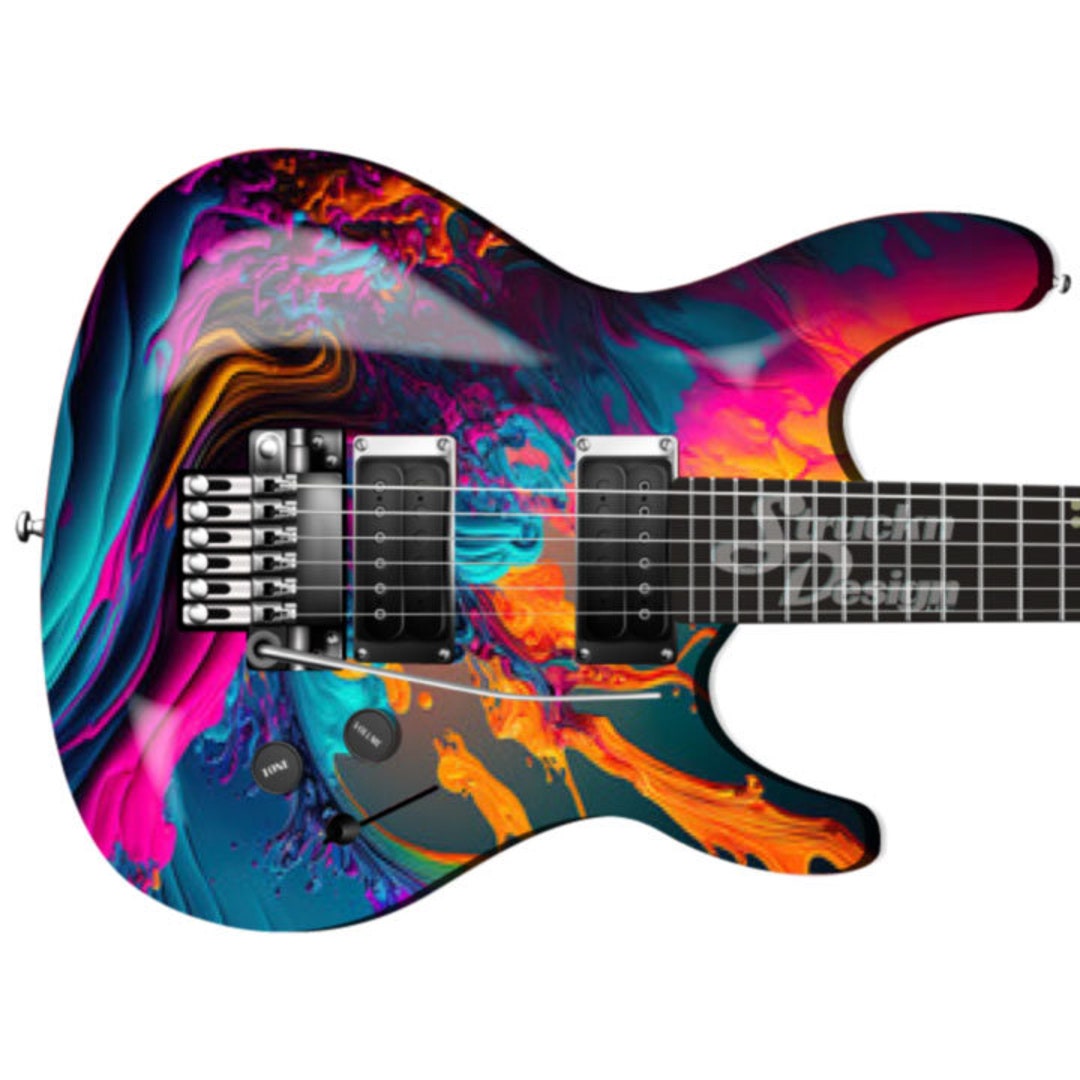 Retro Colorful Ink Splash Guitar Bass Metal Vinyl Wrap Skin Decal ...