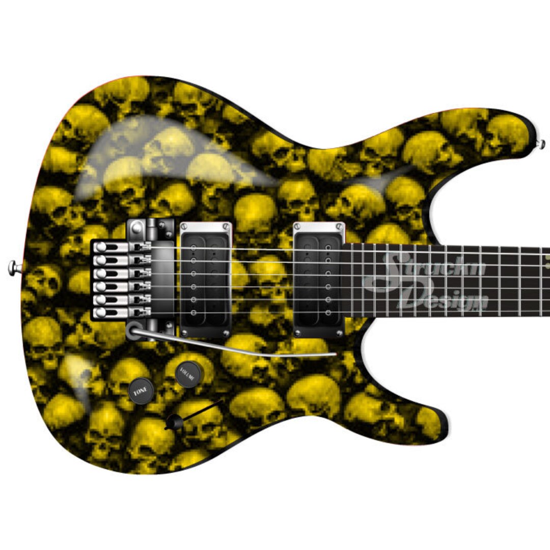 Pile 3D Yellow Skulls Horror Grunge Metal Bass Vinyl Decal Guitar Wrap ...