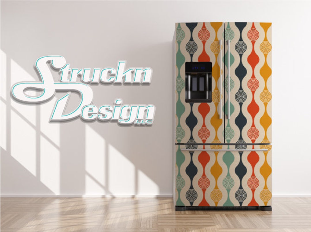 Retro Pattern Vintage Texture Beige Teal Blue Refrigerator Fridge ...