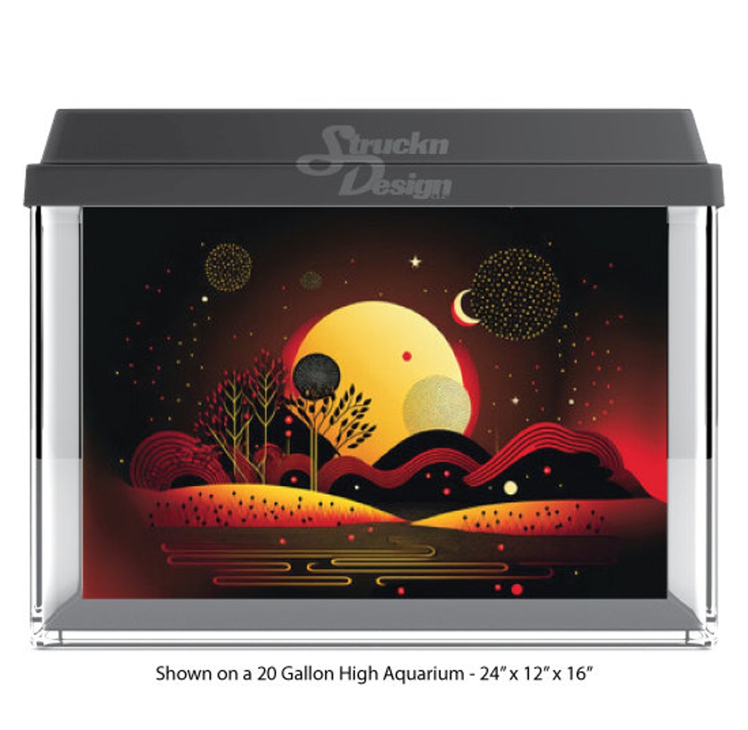 Orange Sunset Drawn Desert Landscape Trees Moon 10mil Polyester Fish ...