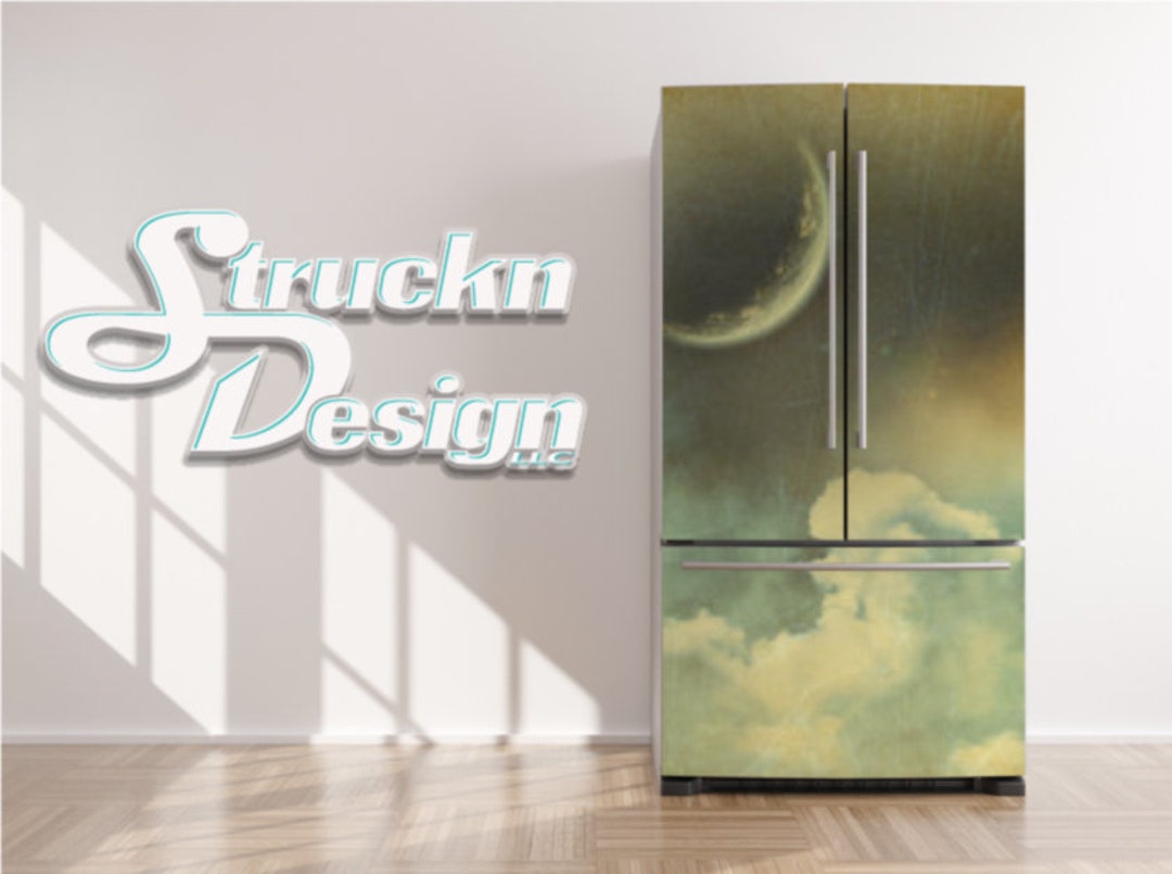 Vintage Space Planet Cloudy Sky Teal Refrigerator Fridge Freezer Wrap ...