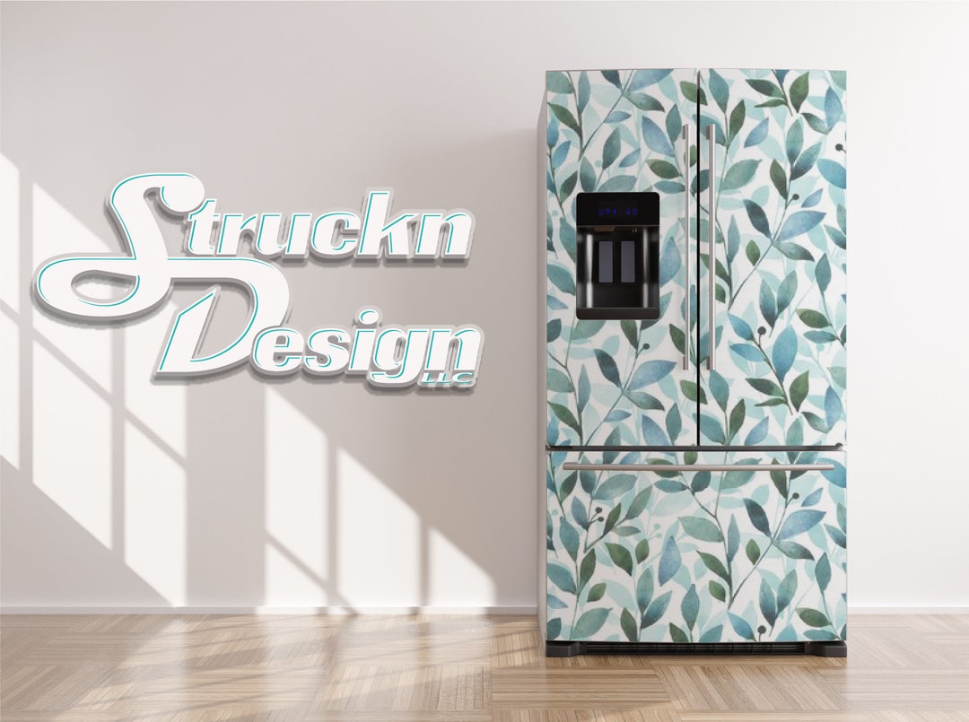 Watercolor Teal Blue Sage Green Plant Leaf Refrigerator Fridge Freezer ...