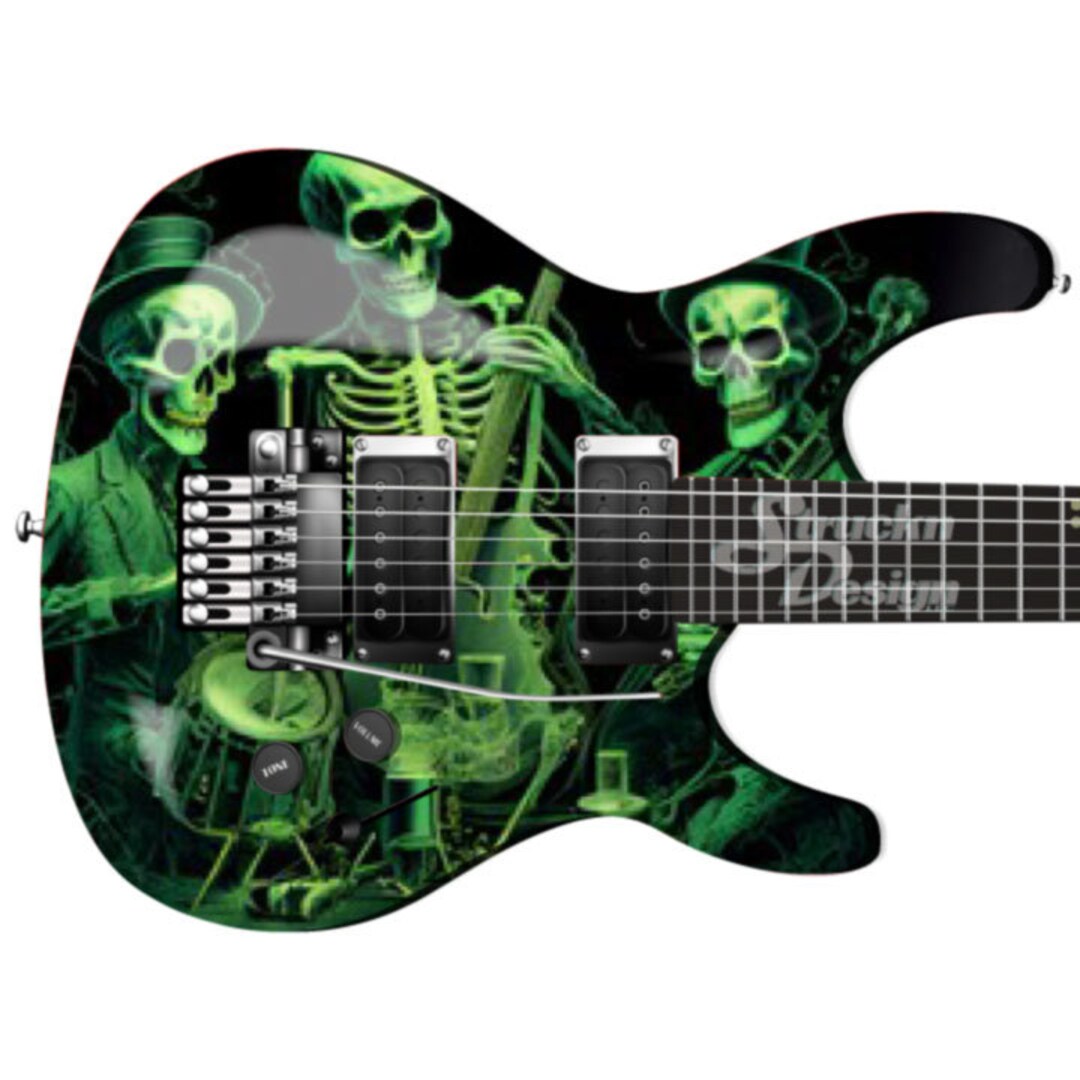 Dark Lime Skeleton Band Black Guitar Bass Metal Vinyl Wrap Skin Decal ...