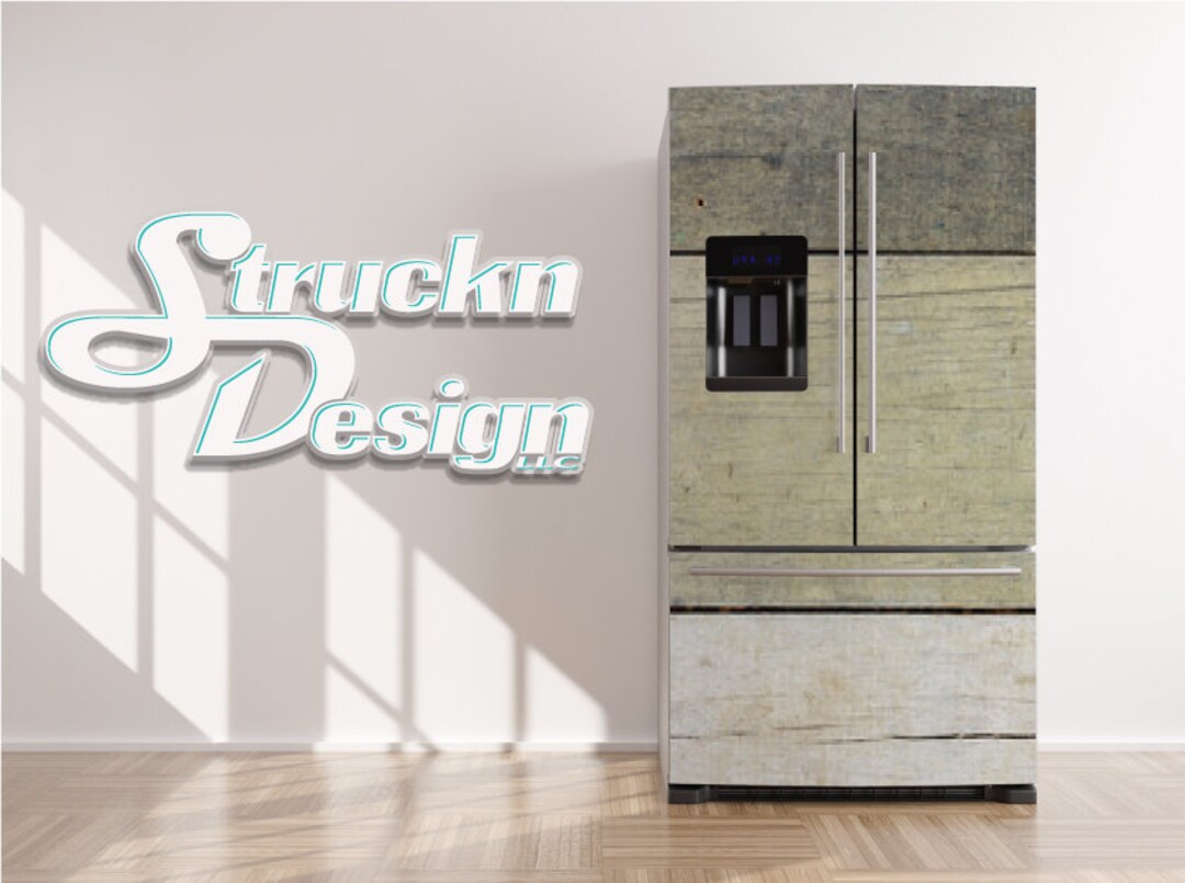 Old Beige Barn Plank Wood Wooden Refrigerator Fridge Freezer Wrap Side ...