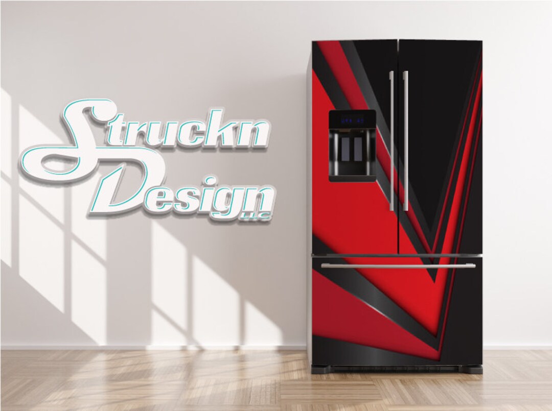 Futuristic Red Black Striped Arrow Refrigerator Fridge Freezer Wrap ...