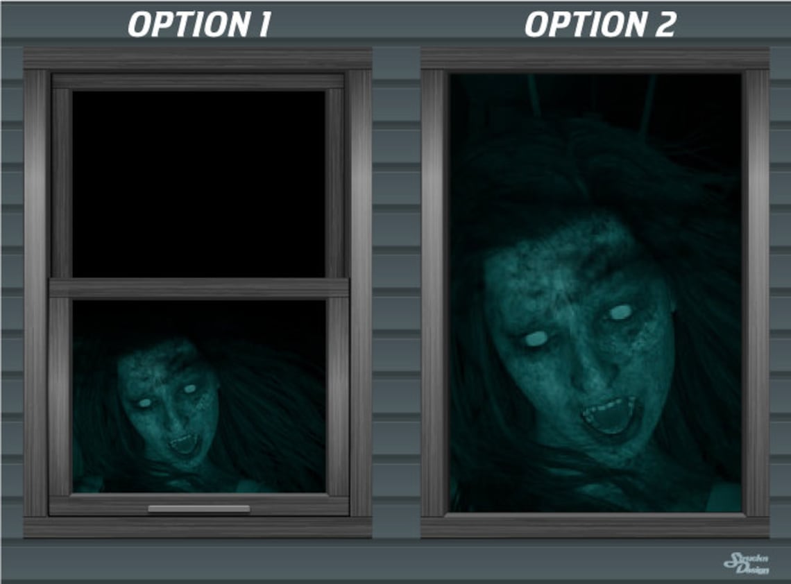 Horror Blue Tint Scary Ghost Woman Face Window Backlit Wall Backdrop ...