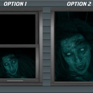 Horror Blue Tint Scary Ghost Woman Face Window Backlit Wall Backdrop ...