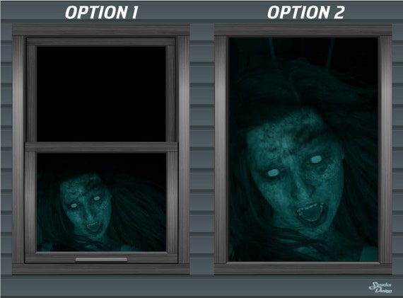 Horror Blue Tint Scary Ghost Woman Face Window Backlit Wall - Etsy