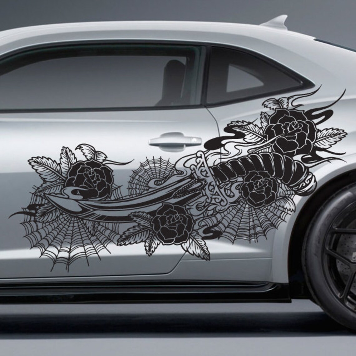 Detailed Spider Web Sword Skull Rose Side Bed Doors Pickup Van - Etsy