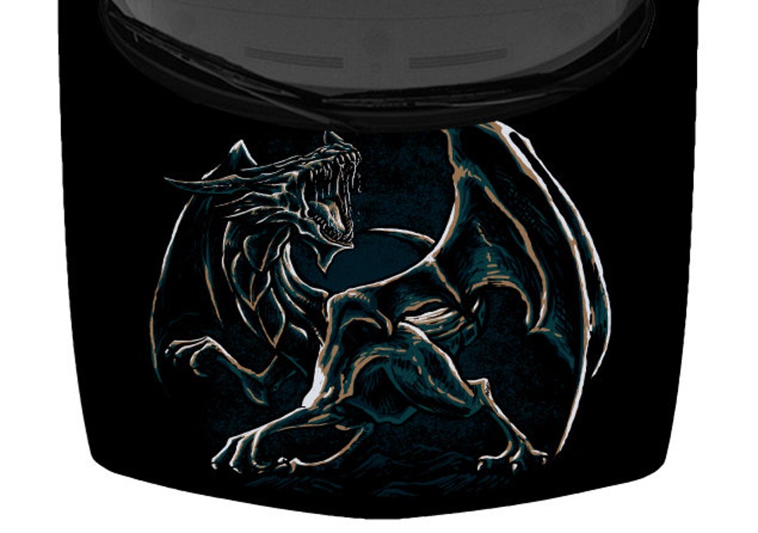 White Winged Dragon Face Snarling Black Truck Car Kapuze Wrap Vinyl ...