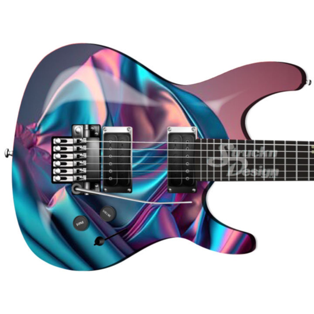 Cyan Metallic Pink Marble Waves Bass Metal Vinyl Guitar Wrap Skin Decal ...