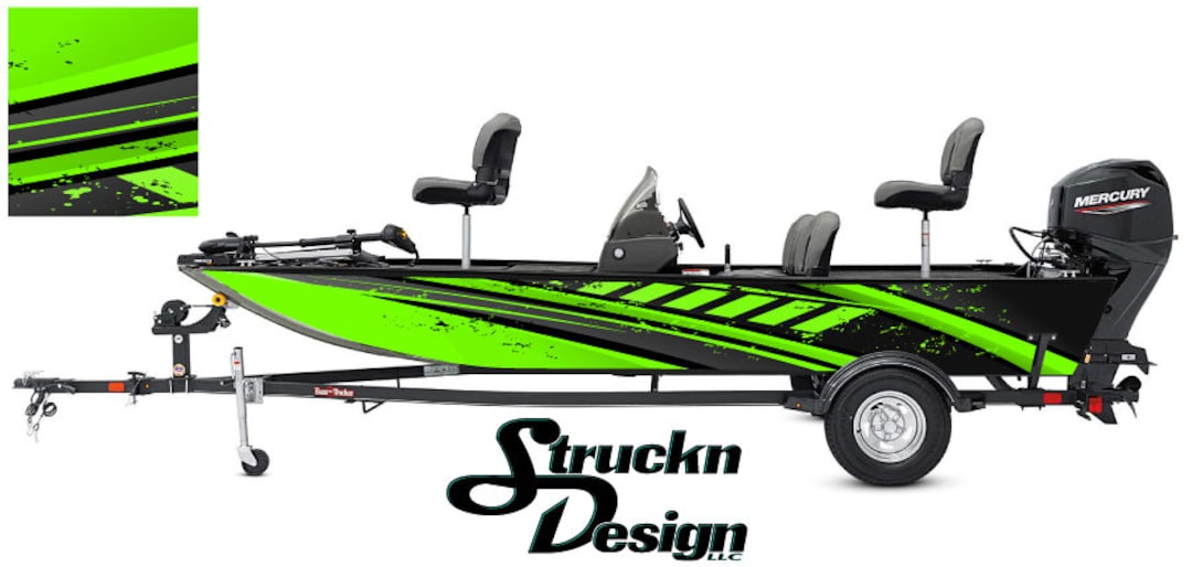 Bass Fishing Fish Boat Lime Green Black Modern Stream Grunge Abstract ...