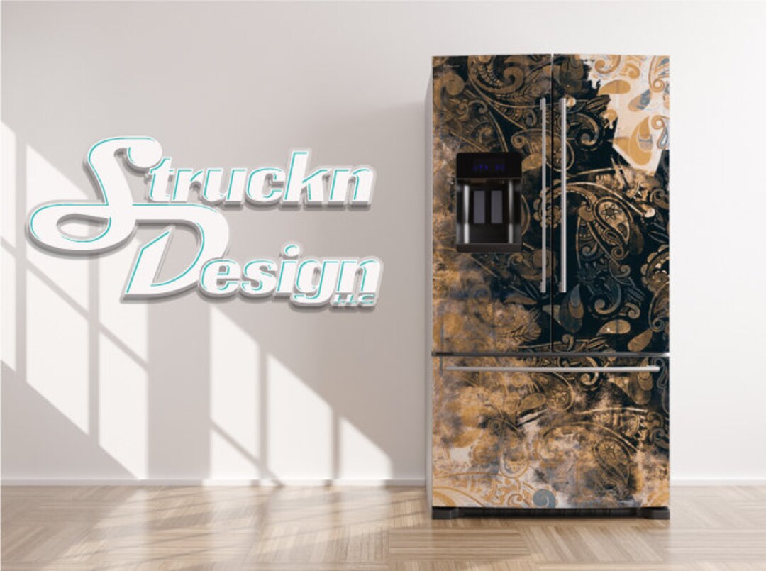 Floral Grunge Vintage Texture Teal Blue Beige Refrigerator Fridge ...