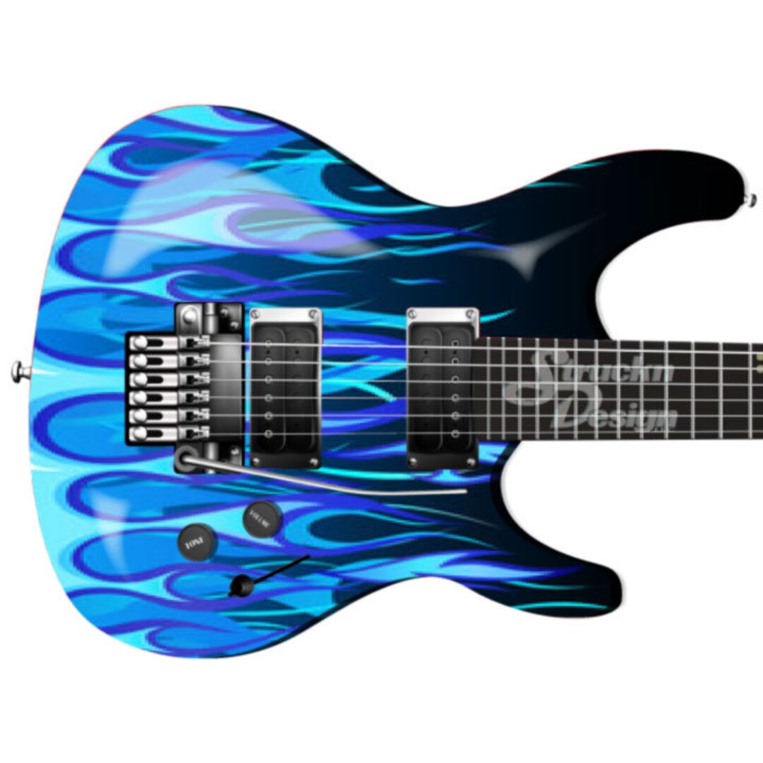 Blue Cyan Flame Fire Black Guitar Bass Metal Vinyl Wrap Skin Decal ...